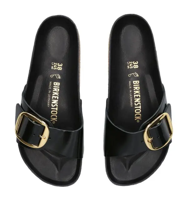BIRKENSTOCK Leather Madrid Big Buckle Flat Sandals - Black