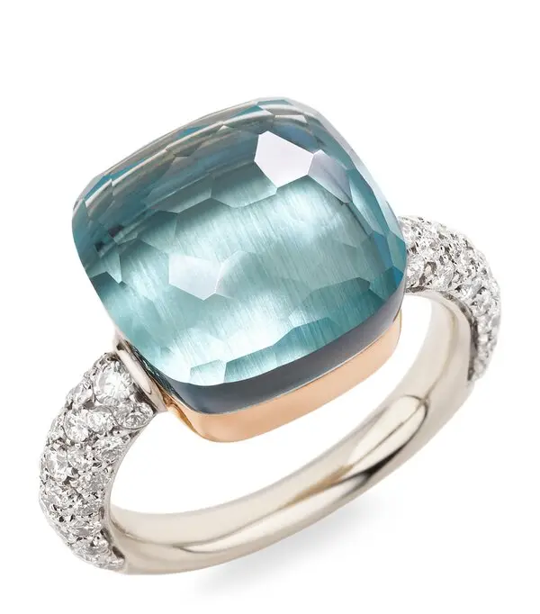 Pomellato Mixed Gold, Diamond, And Topaz Nudo Maxi Ring - Blue