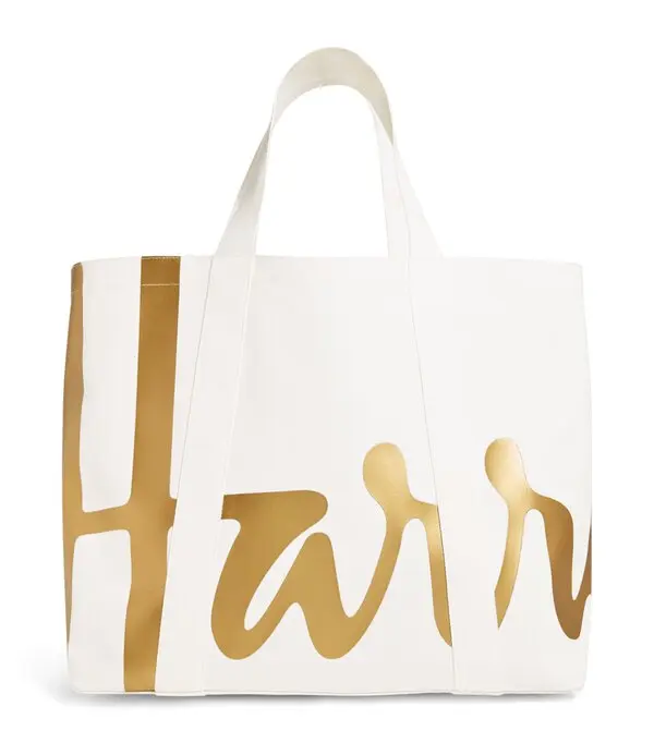 Harrods Cotton Logo Tote Bag - Ivory