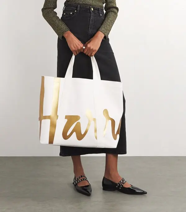 Harrods Cotton Logo Tote Bag - Ivory