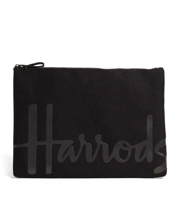 Harrods Large Cotton Logo Pouch - Black