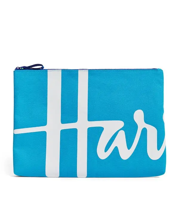 Harrods Large Cotton Logo Pouch - Blue