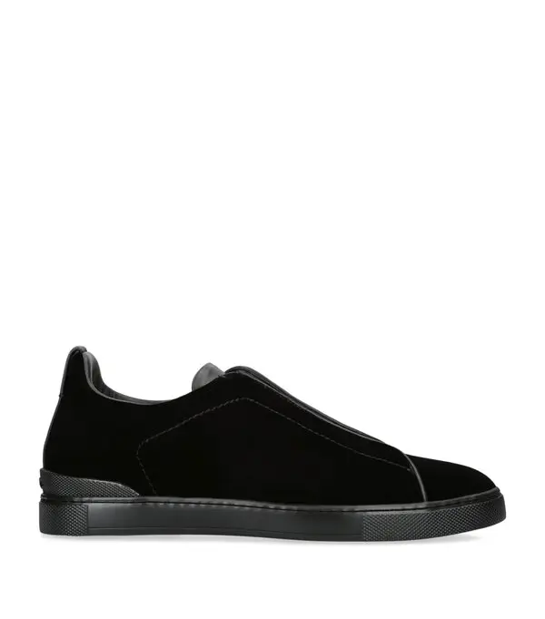 Zegna Velvet Triple Stitch Sneakers - Black