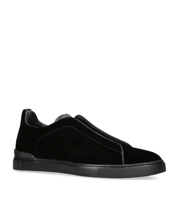 Zegna Velvet Triple Stitch Sneakers - Black