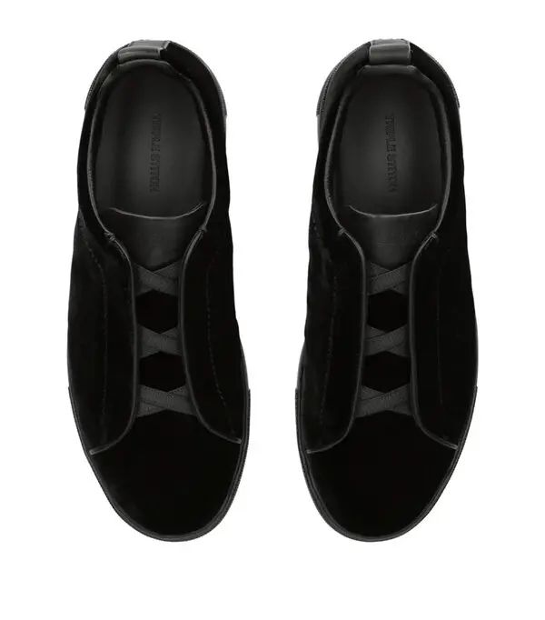 Zegna Velvet Triple Stitch Sneakers - Black