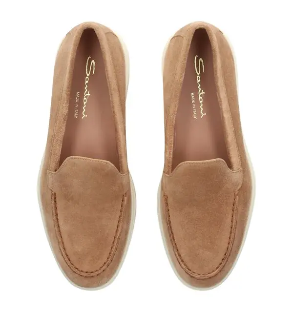 Santoni Suede Detroit Loafers - Beige