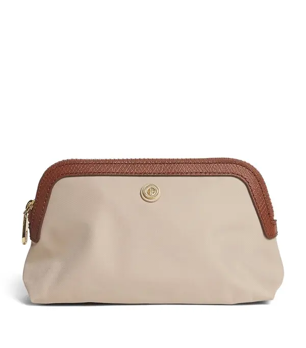 Harrods Small Nylon Wash Bag With Leather Trims - Neutral