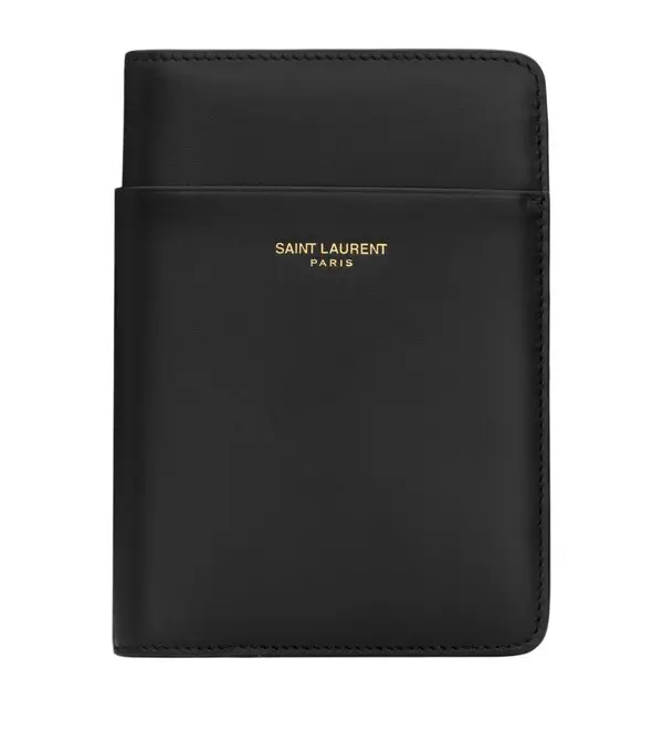 Saint Laurent Leather Logo Passport Holder - Black
