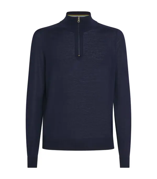 Paul Smith Merino Wool Quarter-zip Sweater - Navy