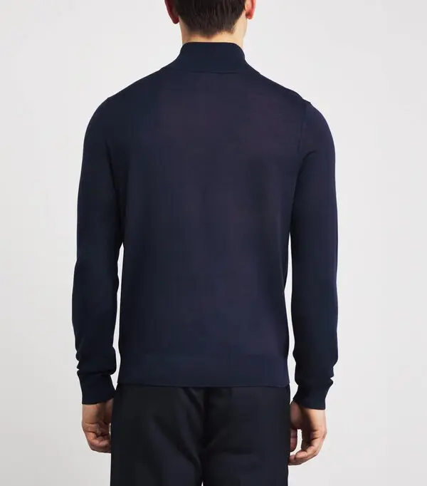 Paul Smith Merino Wool Quarter-zip Sweater - Navy