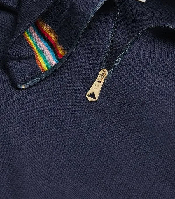 Paul Smith Merino Wool Quarter-zip Sweater - Navy