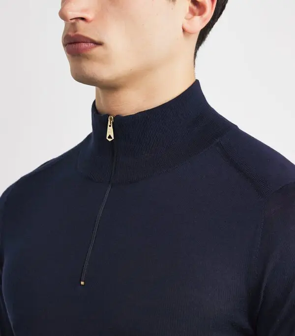 Paul Smith Merino Wool Quarter-zip Sweater - Navy