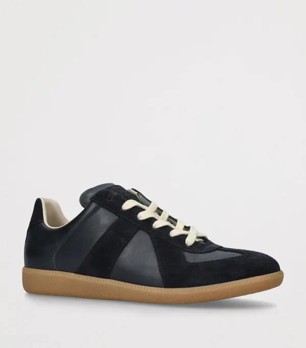 MAISON MARGIELA Replica Leather And Suede Sneakers - Navy