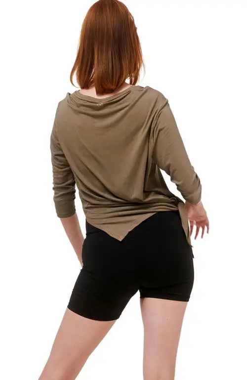 REBODY Side Tie 3/4 Sleeve Top - Army Sage