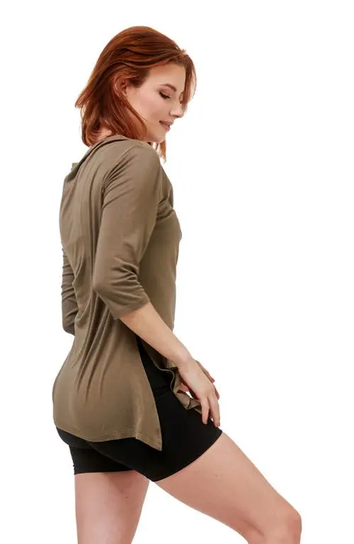 REBODY Side Tie 3/4 Sleeve Top - Army Sage