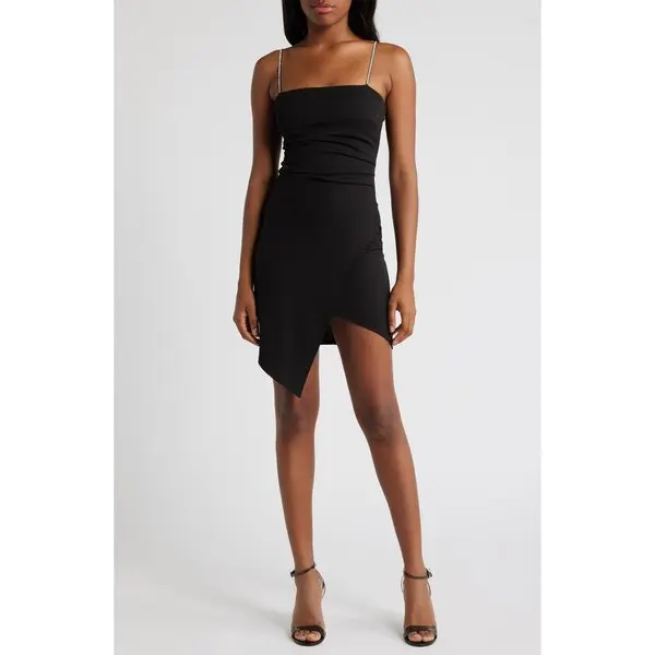 EMERALD SUNDAE Rhinestone Strap Asymmetric Cocktail Dress