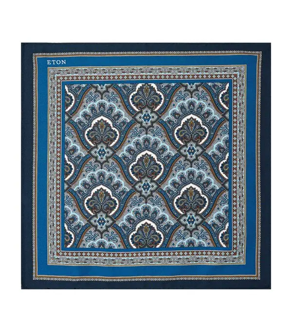 Eton Silk Paisley Pocket Square - Blue