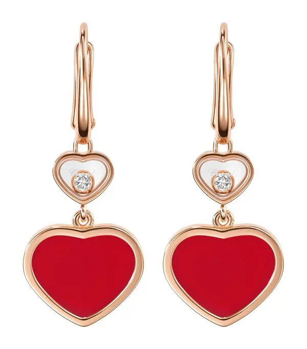 Chopard Carnelian And Diamond Happy Hearts Earrings - Rose Gold