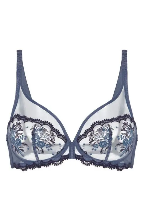 Simone Perele Intrigue Sheer Full Coverage Underwire Plunge Bra - Cinder Blue