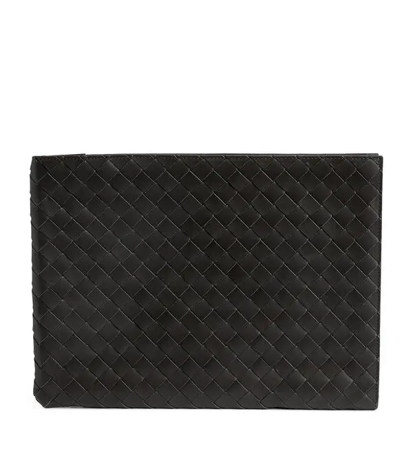Bottega Veneta Leather Intrecciato Half-zip Pouch - Green
