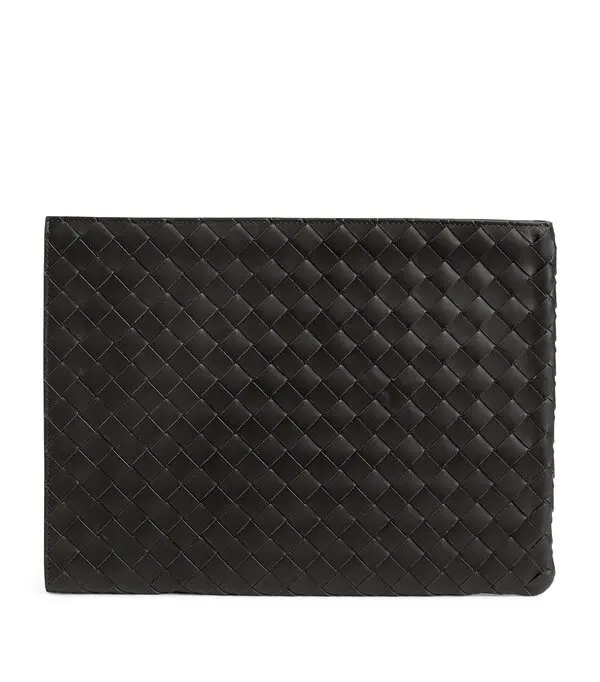 Bottega Veneta Leather Intrecciato Half-zip Pouch