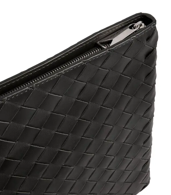 Bottega Veneta Leather Intrecciato Half-zip Pouch