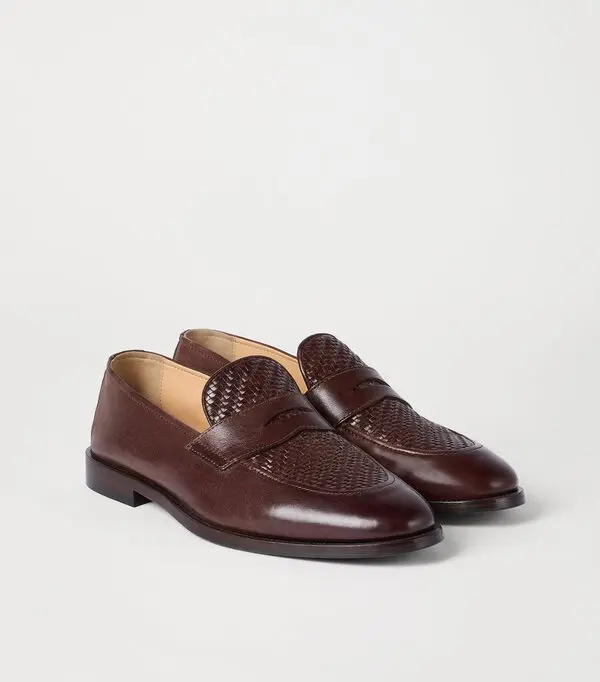 Brunello Cucinelli Leather Woven Loafers