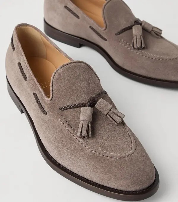 Brunello Cucinelli Suede Tassel Loafers - Brown