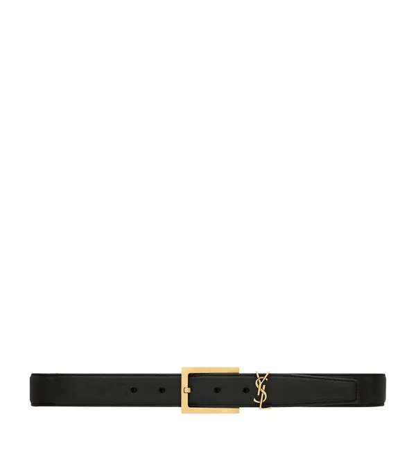 Saint Laurent Leather Monogram Belt - Black