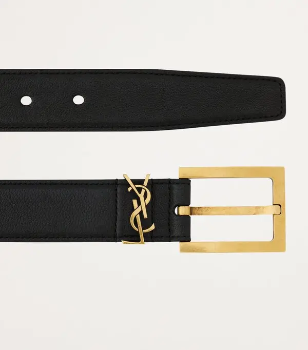Saint Laurent Leather Monogram Belt - Black