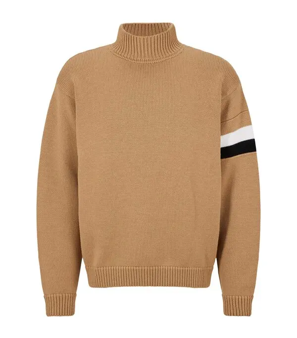 BOSS Wool Signature Stripe Mock Neck Sweater