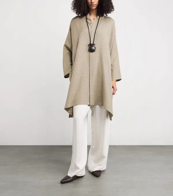 Eskandar Silk Floral Stand Collar Shirt - Grey