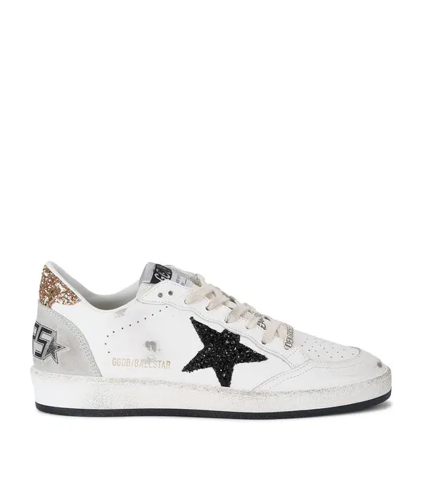 GOLDEN GOOSE Ball Star Leather & Glitter Trim Sneakers - White