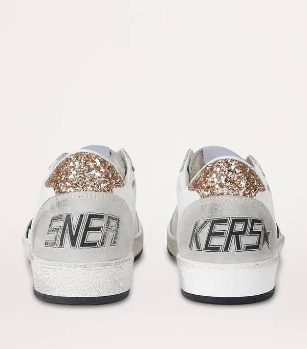 GOLDEN GOOSE Ball Star Leather & Glitter Trim Sneakers - White