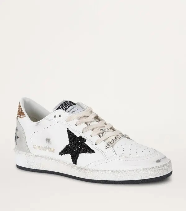 GOLDEN GOOSE Ball Star Leather & Glitter Trim Sneakers - White