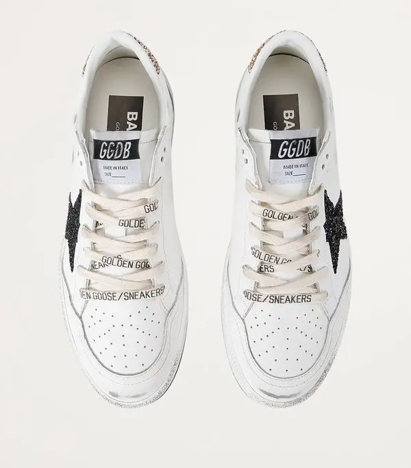 GOLDEN GOOSE Ball Star Leather & Glitter Trim Sneakers - White