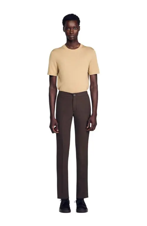 Sandro Straight-leg Jersey Trousers - Dark Taupe
