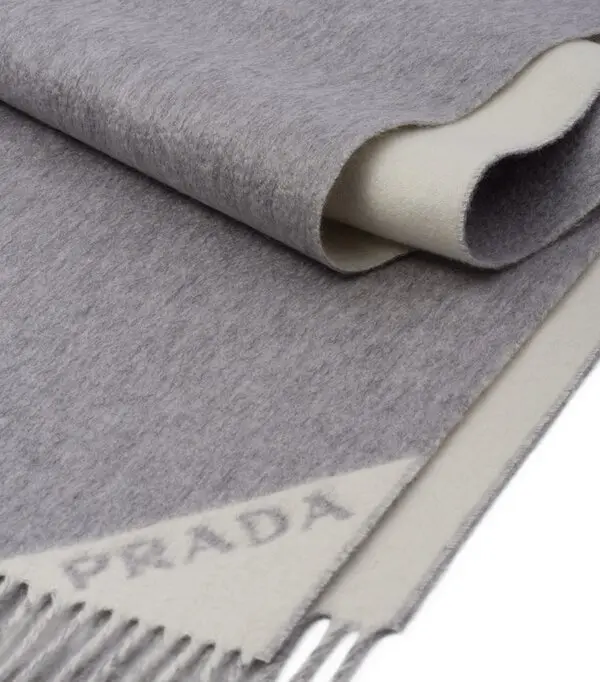 Prada Cashmere Logo Scarf - Grey