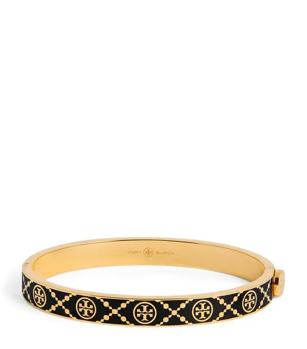 Tory Burch Double T Monogram Hinge Bangle - Gold