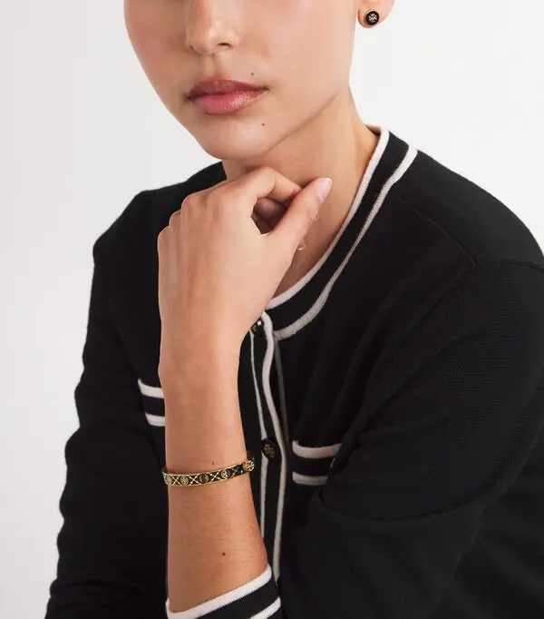 Tory Burch Double T Monogram Hinge Bangle - Gold