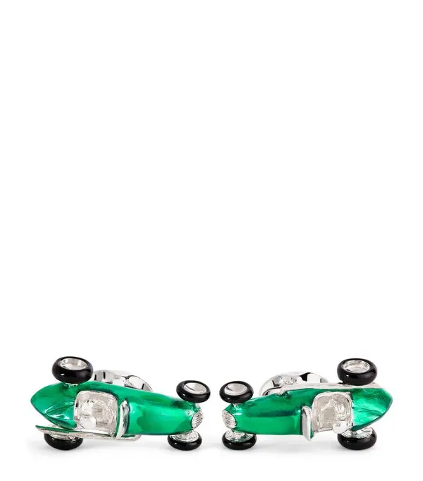 DEAKIN & FRANCIS Sterling Silver Racing Car Cufflinks - Green