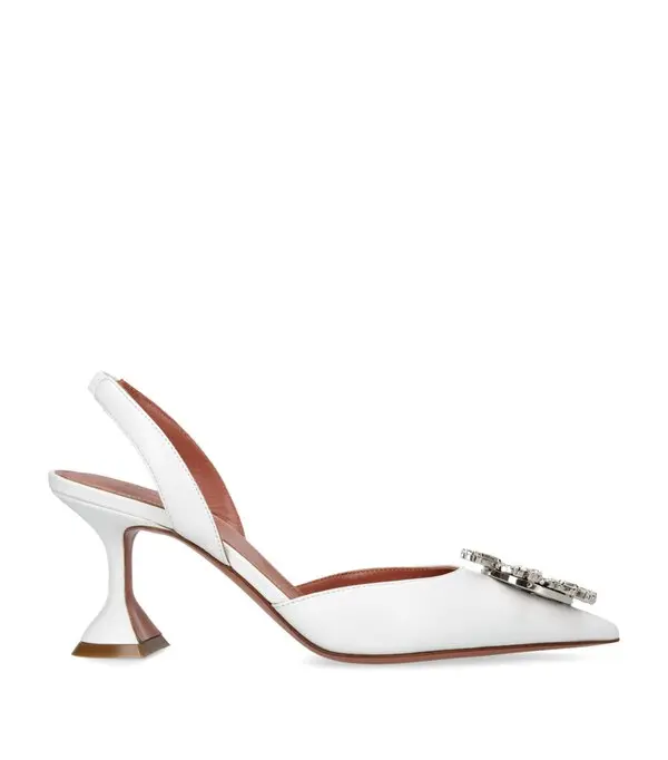 Amina Muaddi Leather Begum Slingback Pumps 70 - White