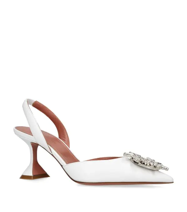 Amina Muaddi Leather Begum Slingback Pumps 70 - White