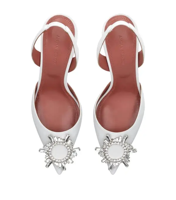 Amina Muaddi Leather Begum Slingback Pumps 70 - White
