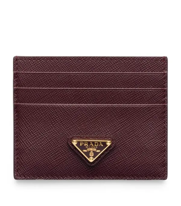 Prada Saffiano Leather Card Holder - Burgundy