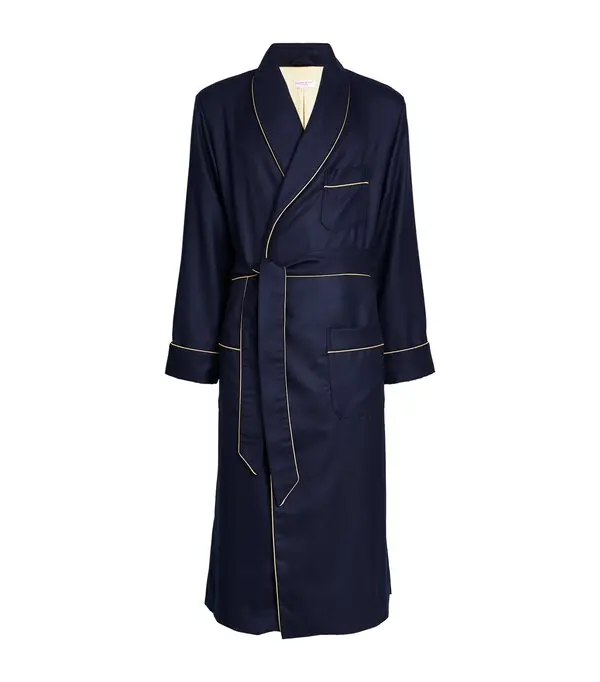 Derek Rose Cashmere-silk Piped Robe - Navy