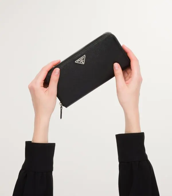 Prada Large Saffiano Leather Zipped Wallet - Black