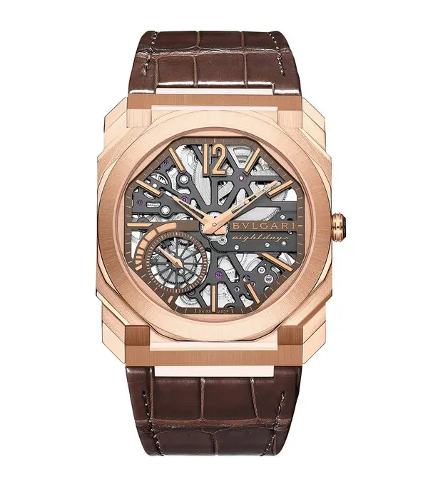 BVLGARI Rose Gold Octo Finissimo Skeleton 8-days Watch - Black