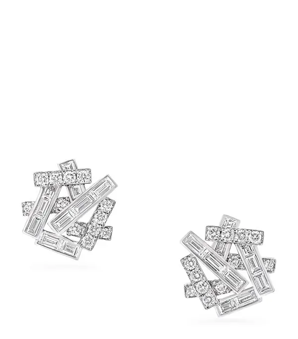 Graff Gold And Diamond Threads Stud Earrings - White