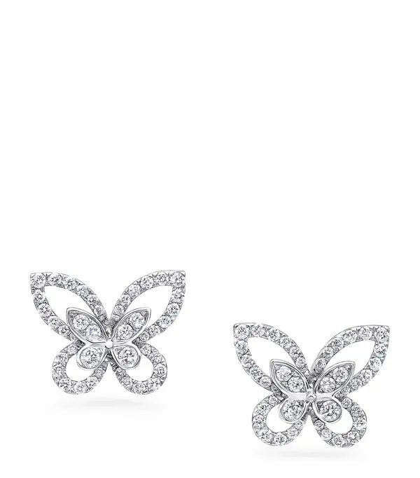 Graff Gold And Diamond Butterfly Stud Earrings - White